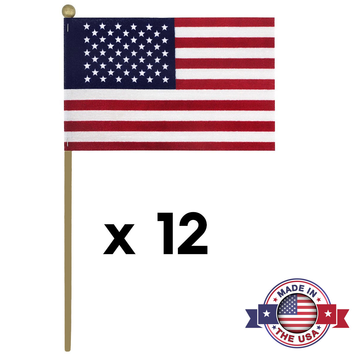 4x6" American Stick Flags | 12-Pack Gold Staff & Tip – USA Flag Co.