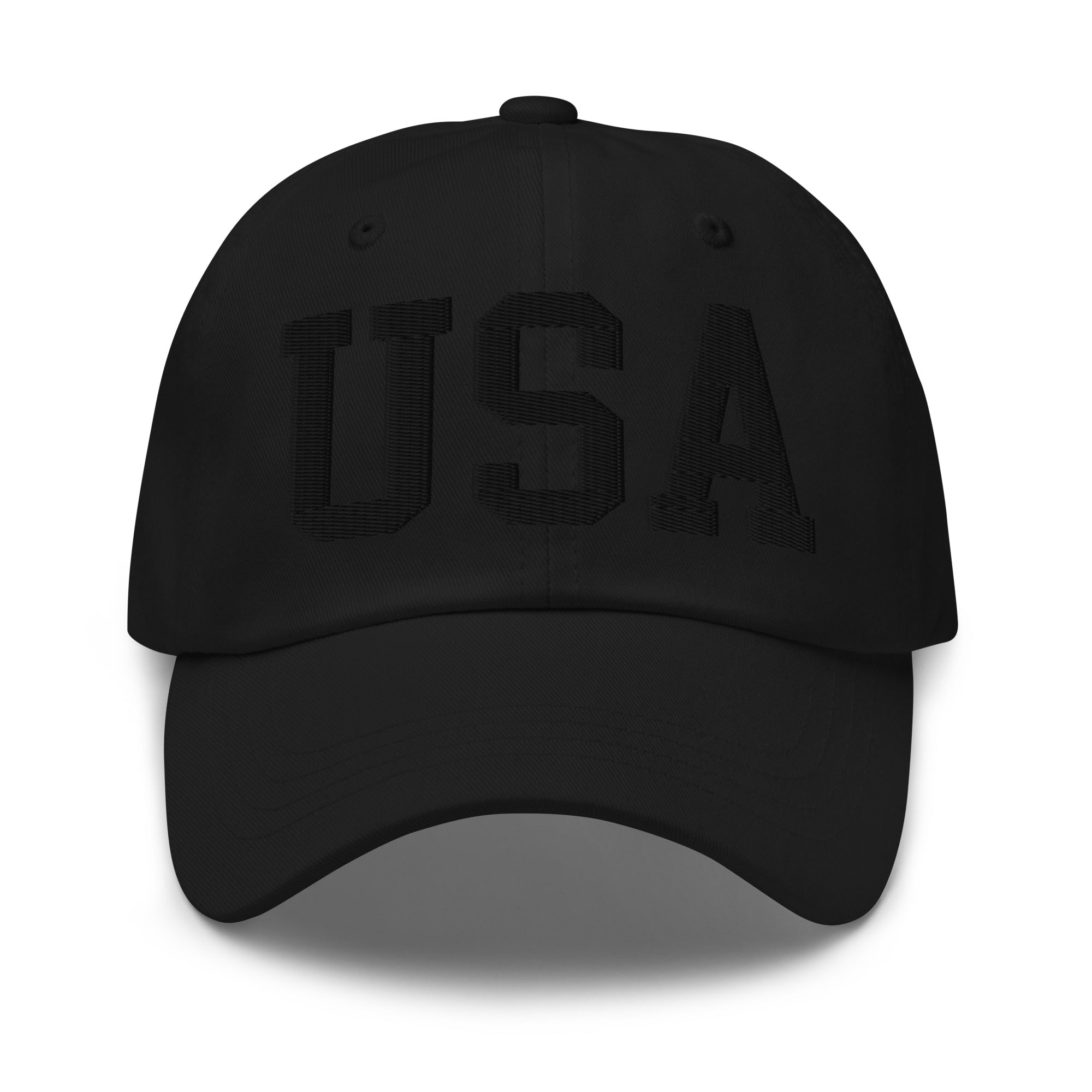 Dad Hat - Black Embroidered 3-D Puff USA Text – USA Flag Co.