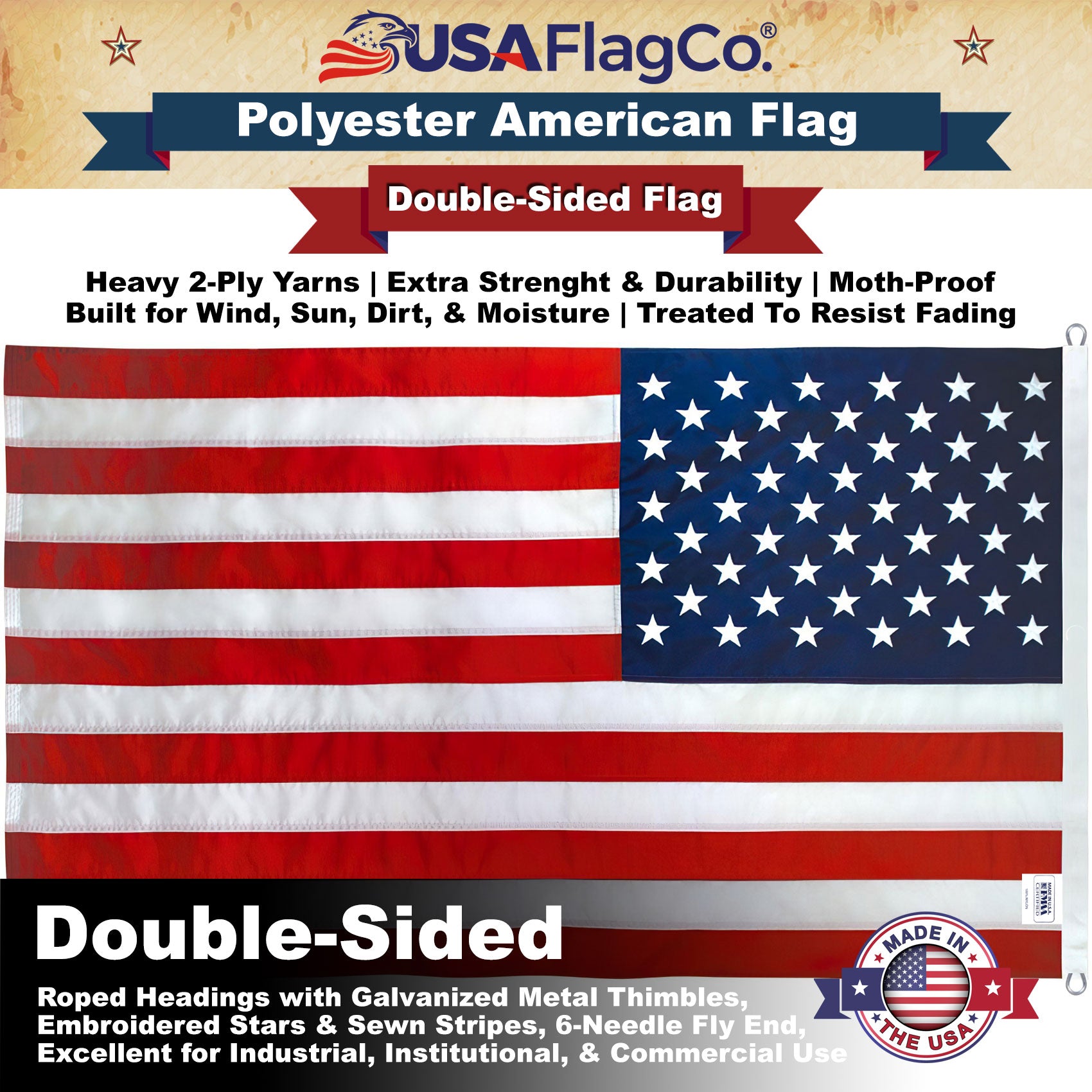 Polyester American Flag 8x12 ft | Embroidered & Sewn – USA Flag Co.