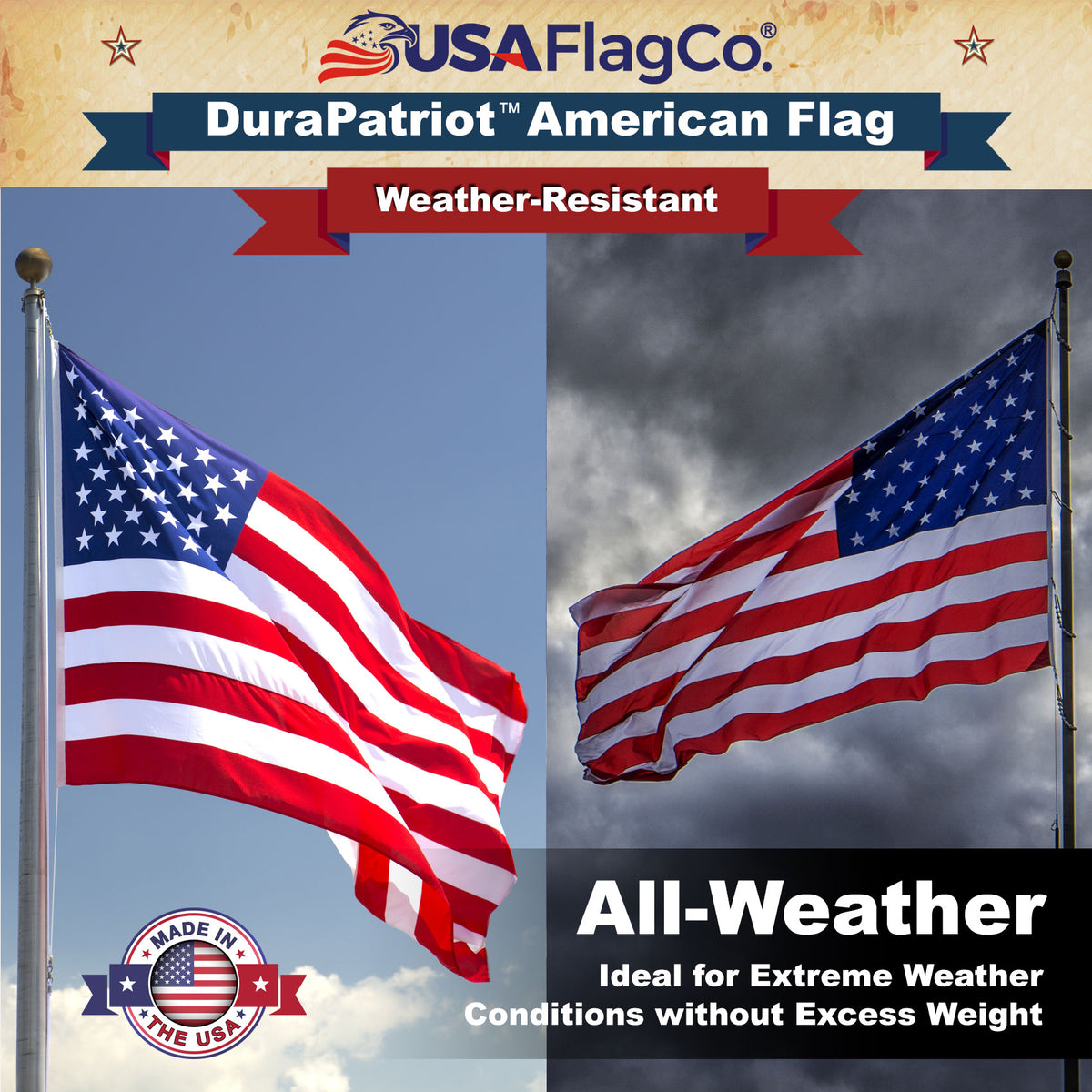 DuraPatriot™ All-Weather American Flag: Heavy Duty US-Made Polyester ...