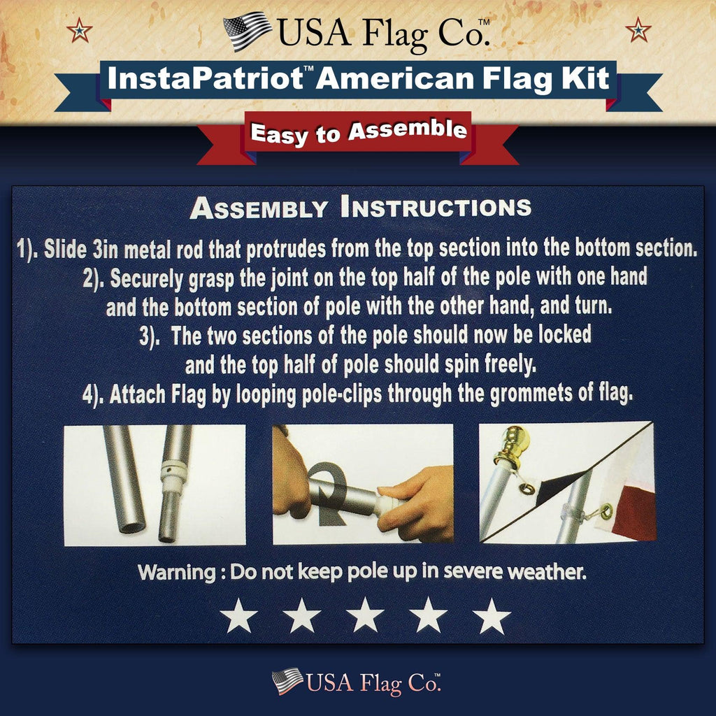 InstaPatriot™ FREEDOM™ Kit: 6ft White Flagpole & 3x5 American Flag Set ...