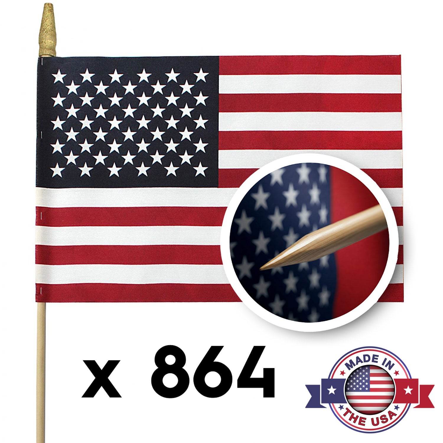 Bulk US Stick Flags 12x18", Wood Dowel, Safety Spearhead, (Pointed ...