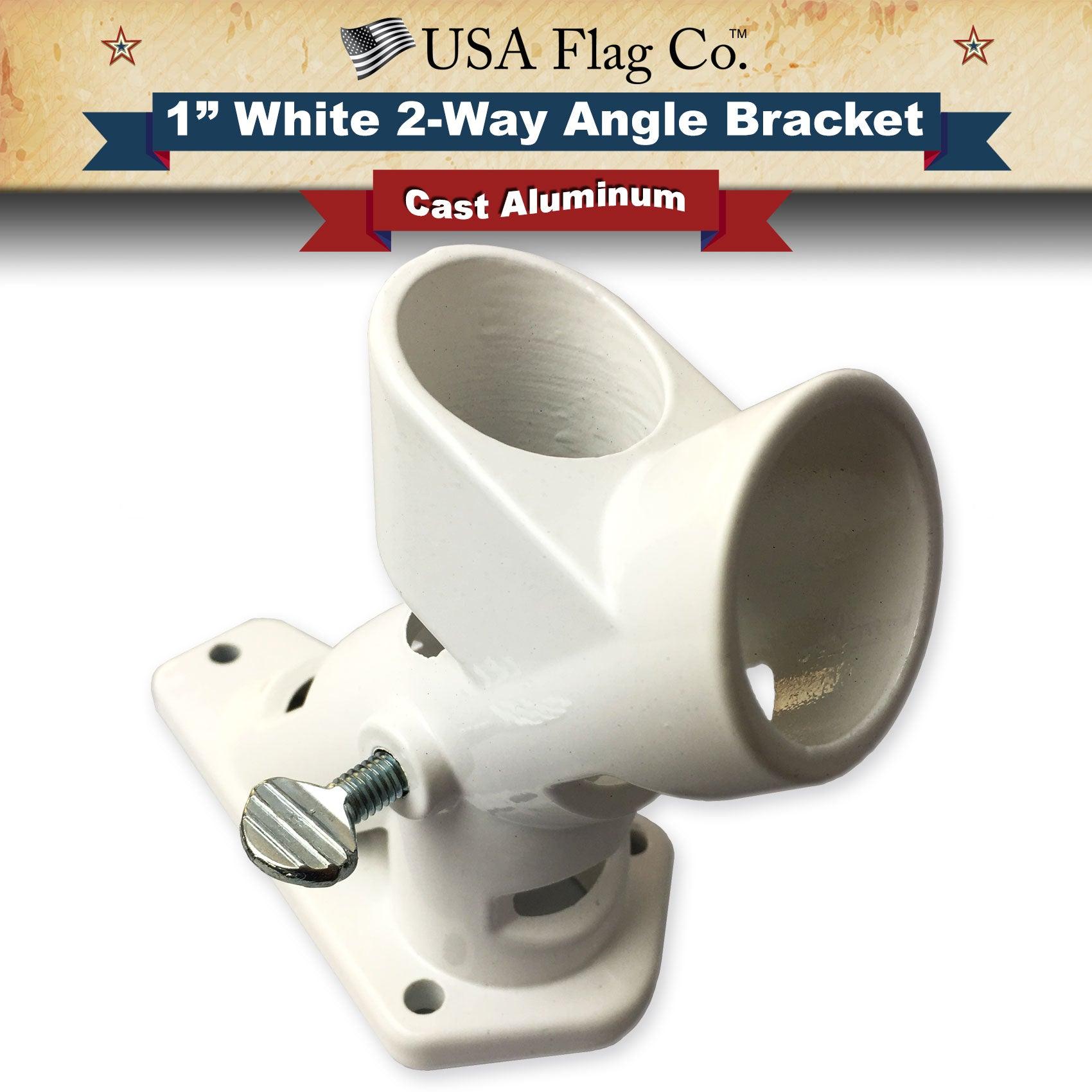 2-Way Angle White Flagpole Bracket (1-inch Diameter) by USA Flag Co.