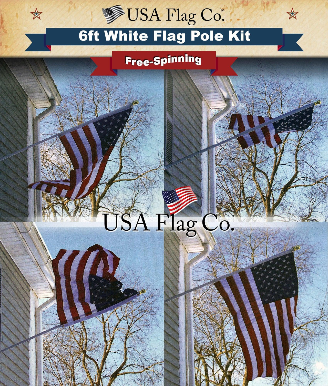 PATRIOT™ Flag Pole & FREEDOM™ Bracket Kit - White 6ft, 1" – USA Flag Co.